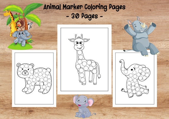 Animal Dot Marker Coloring Pages 30 Printable Pages Cute - Etsy