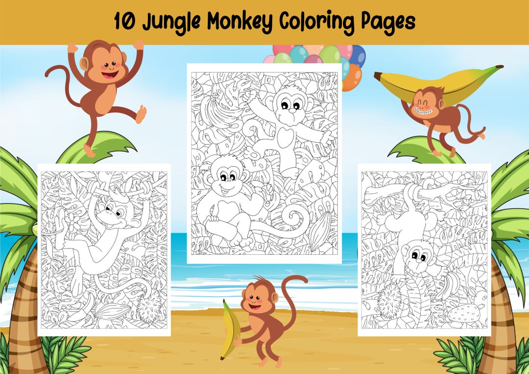 Jungle Monkey Coloring Pages - Monkey Coloring Book for Kids Boys and ...