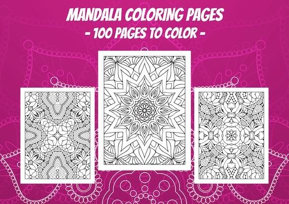 100 Mandalas Coloring Pages Relaxing Mandala Coloring Page | Etsy