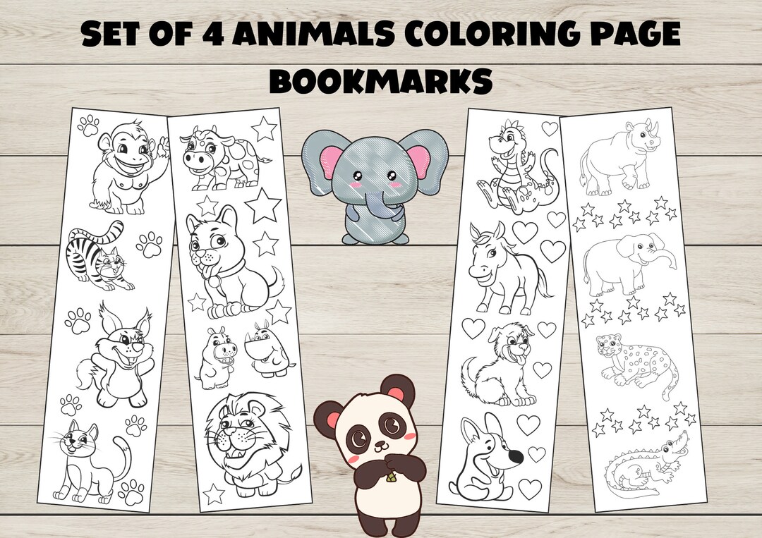 Cute Animals Bookmarks, Coloring Page Bookmark, Digital Bookmark for ...