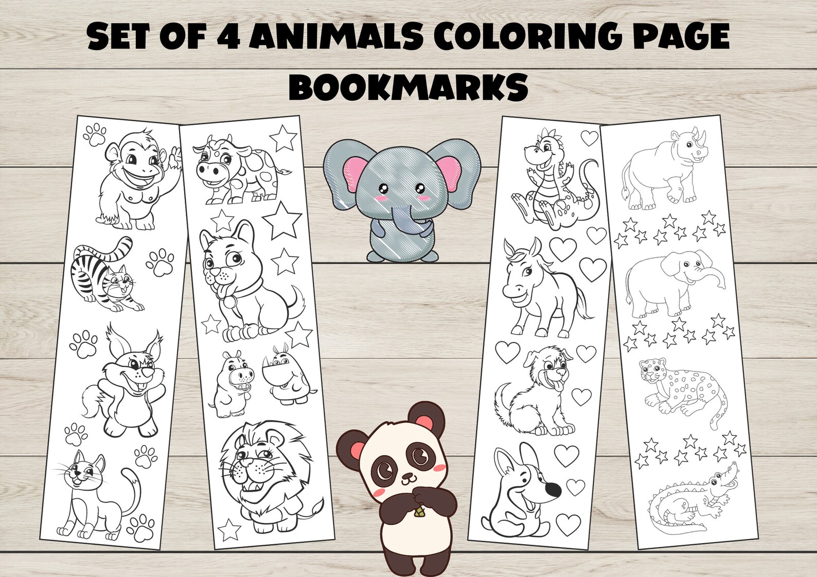 Cute Animals Bookmarks Coloring Page Bookmark Digital - Etsy