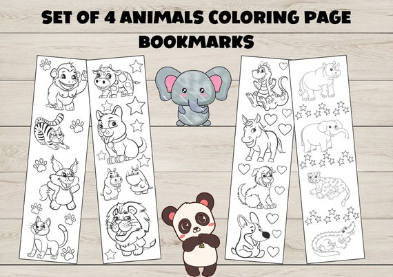Cute Animals Bookmarks Coloring Page Bookmark Digital - Etsy