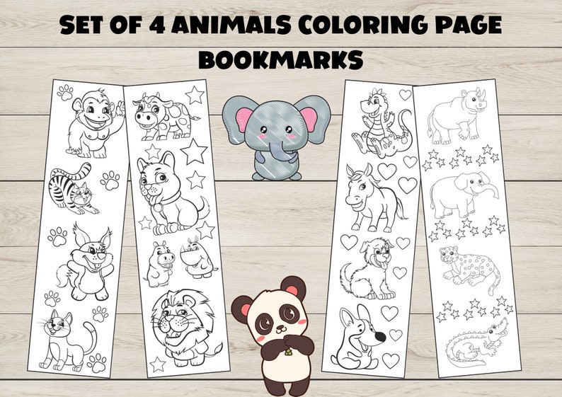 Cute Animals Bookmarks, Coloring Page Bookmark, Digital Bookmark for ...