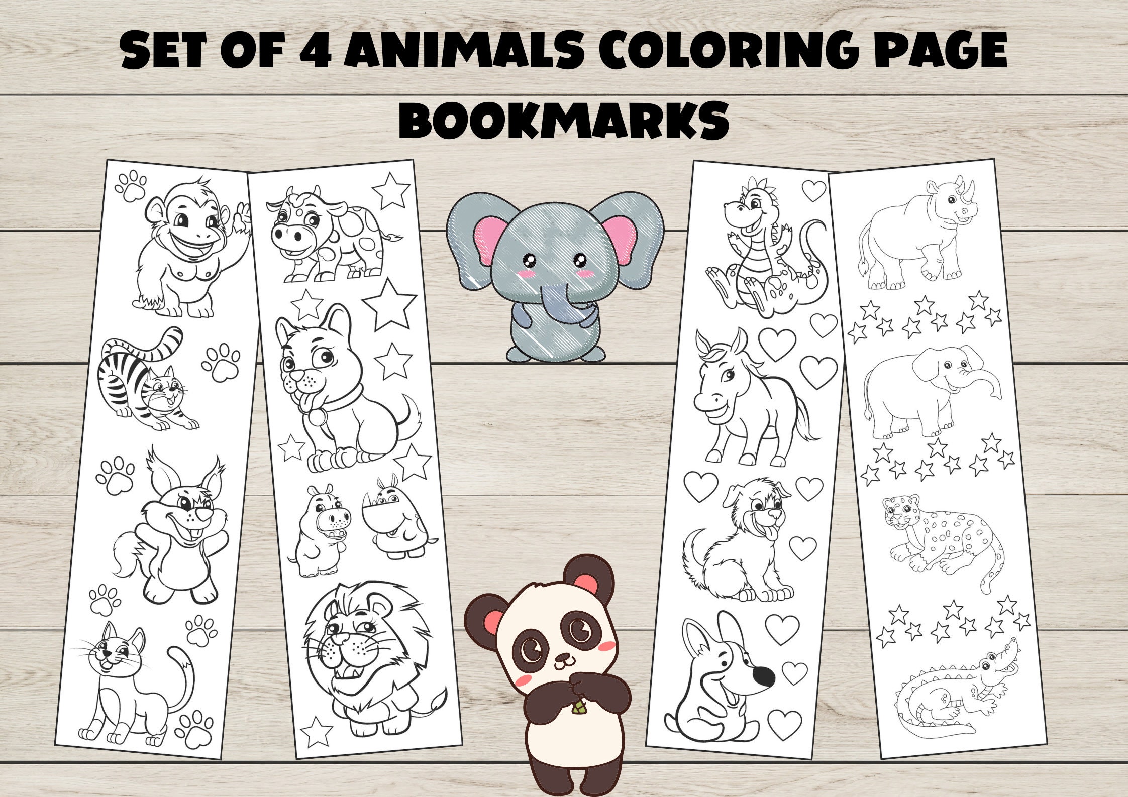 Cute Animals Bookmarks, Coloring Page Bookmark, Digital Bookmark for ...