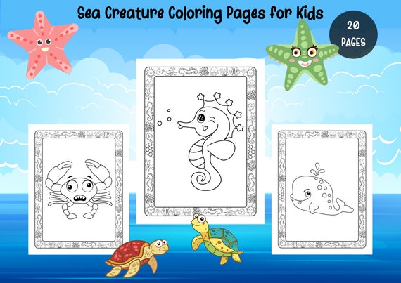 Sea Creature Coloring Pages 20 Printable Pages Cute Sea | Etsy
