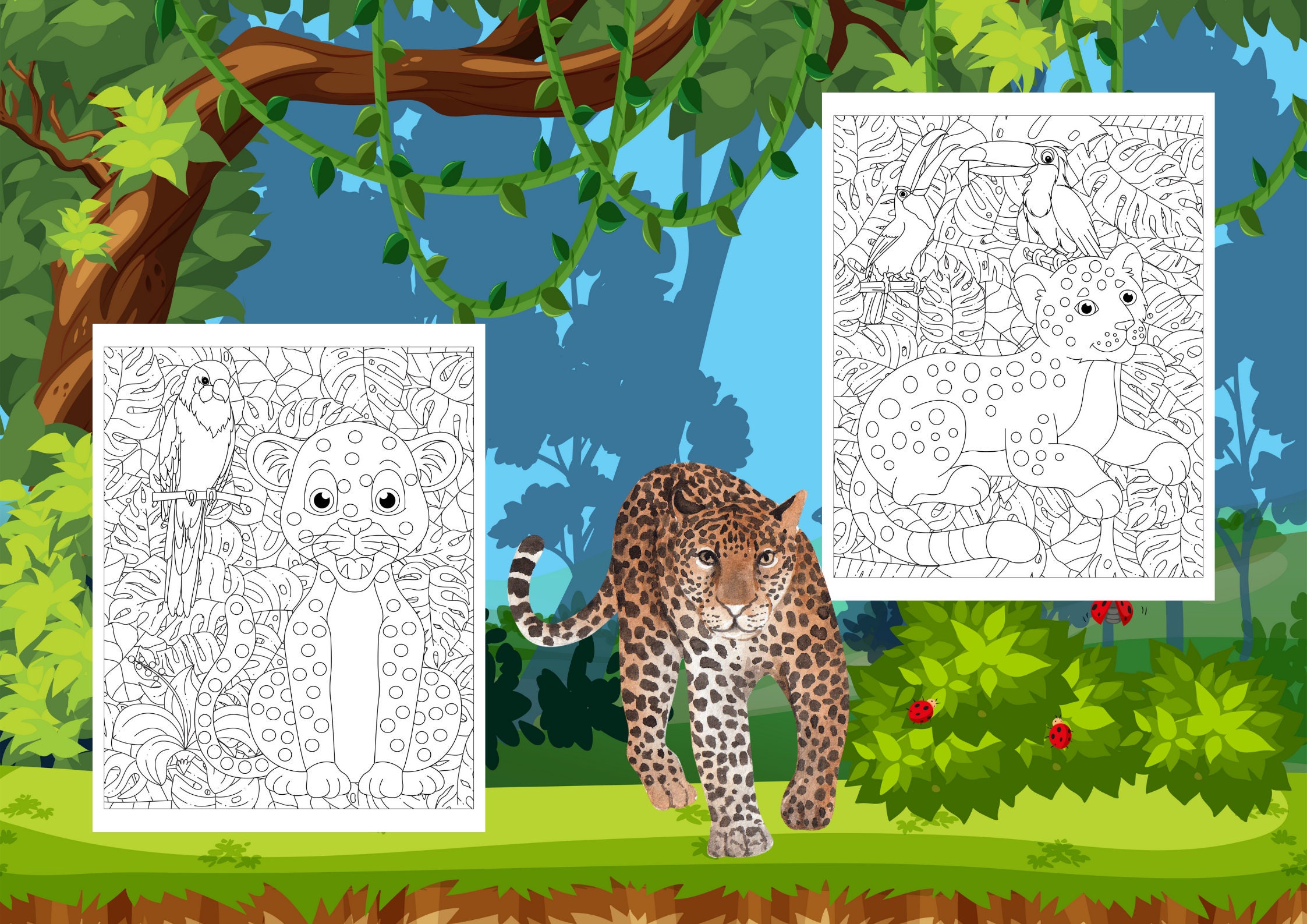 Leopard Coloring Pages 10 Printable Pages Jungle Leopard Digital ...