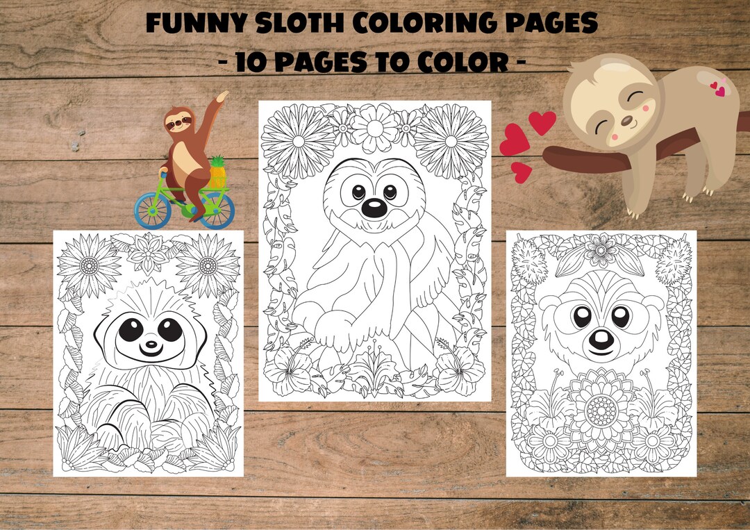 Sloth Coloring Pages - 10 Printable Pages - Cute Sloth Coloring Book ...