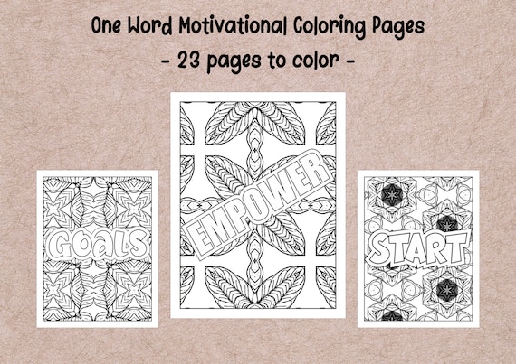 One Word Motivational Coloring Pages for Adults 23 Printable - Etsy