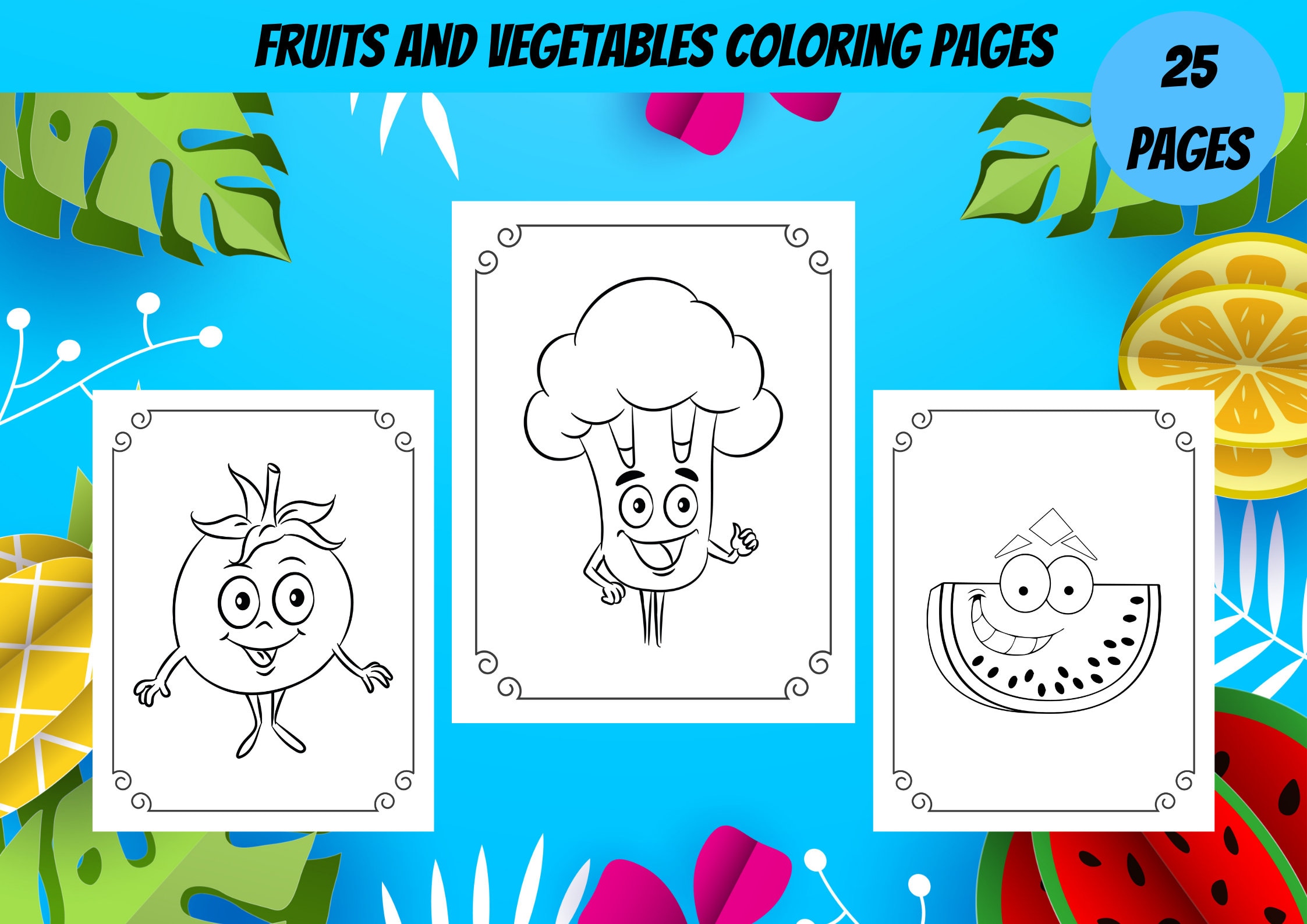 Fruits and Vegetables Coloring Pages, Learning Fruits and Vegetables ...