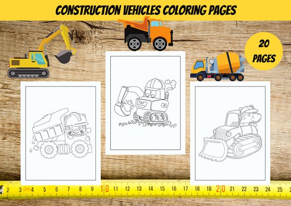 Construction Vehicles Coloring Pages for Kids Fun - Etsy
