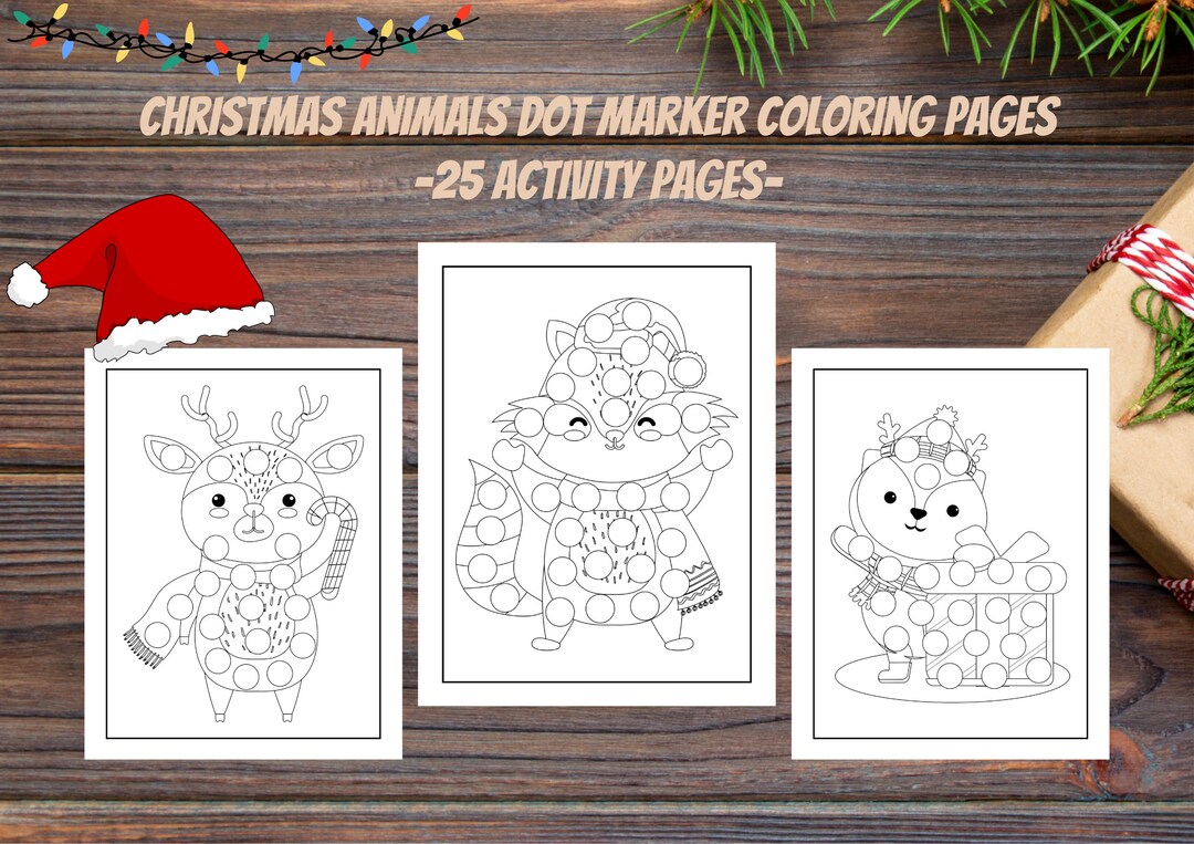 Christmas Animals Dot Marker Coloring Pages: Kids Activity (PDF) - Etsy