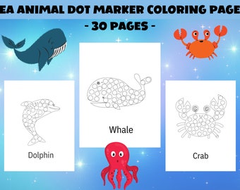 Sea Life Dot Markers Coloring Pages - Etsy