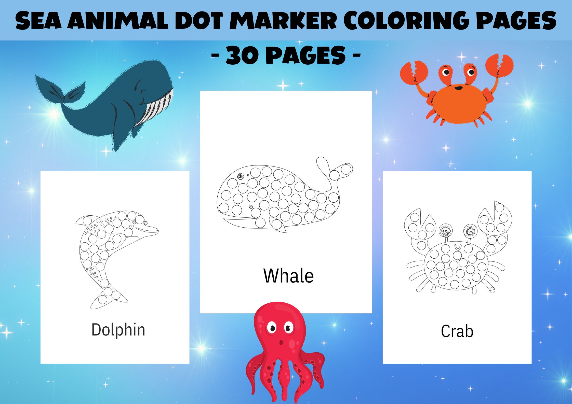 Sea Animal Dot Marker Coloring Pages for Kids, Baby, Toddler ...