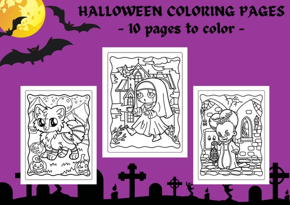 10 Halloween Coloring Pages Fun Coloring Pages of Spooky - Etsy