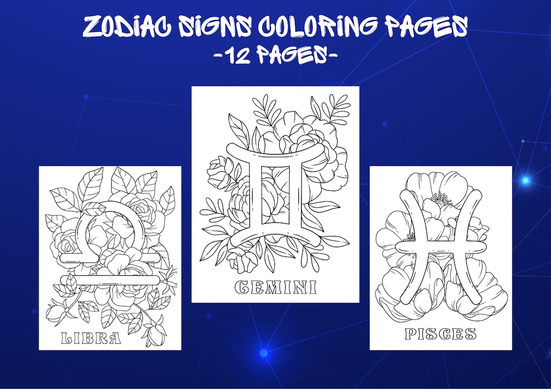 Zodiac Signs Coloring Pages: 12 Printable Designs (PDF Download) - Etsy