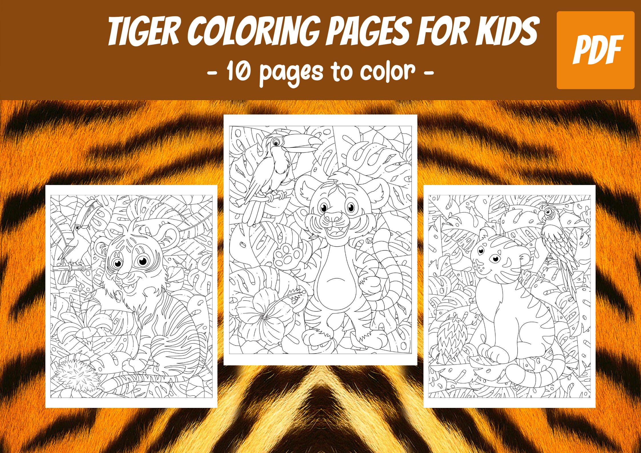 Tiger Coloring Pages for Kids Boys and Girls 10 Printable Pages Jungle ...