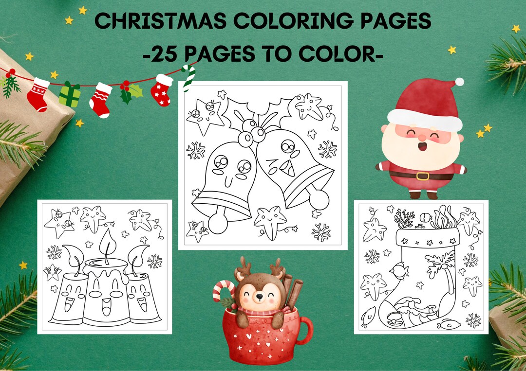 Christmas Coloring Pages, 25 Printable Pages, Merry Christmas Coloring ...