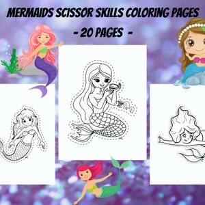 Mermaid Scissor Skills Coloring Pages - 20 Printable Pages - Happy ...