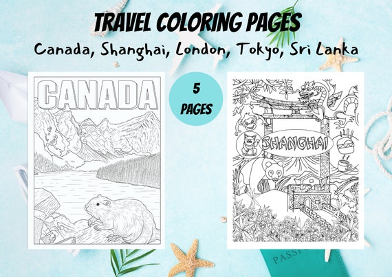 Travel Coloring Pages Canada London Shanghai Tokyo and | Etsy