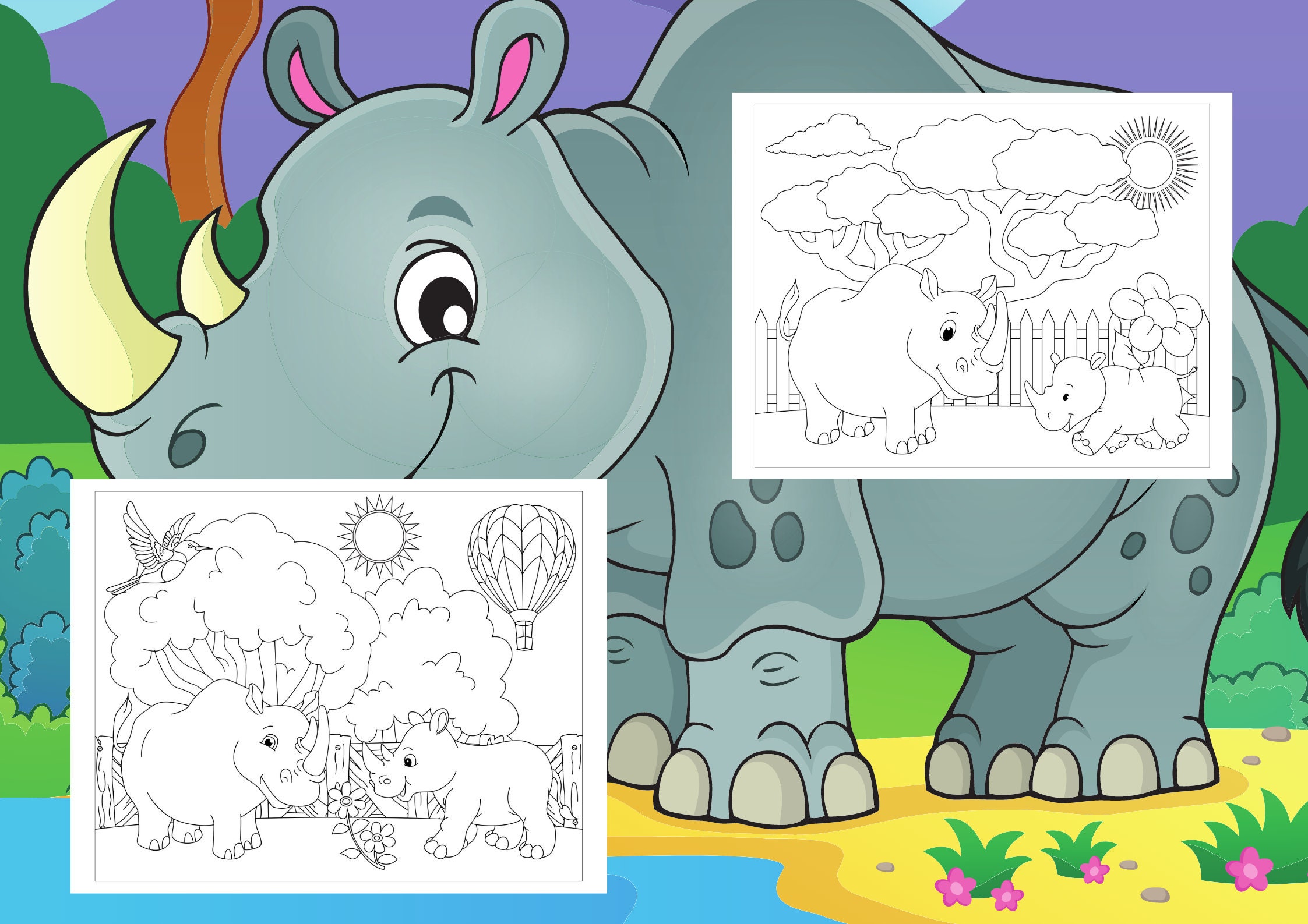 Rhino Coloring Book – 10 Adorable Printable Pages (PDF Activity Page ...