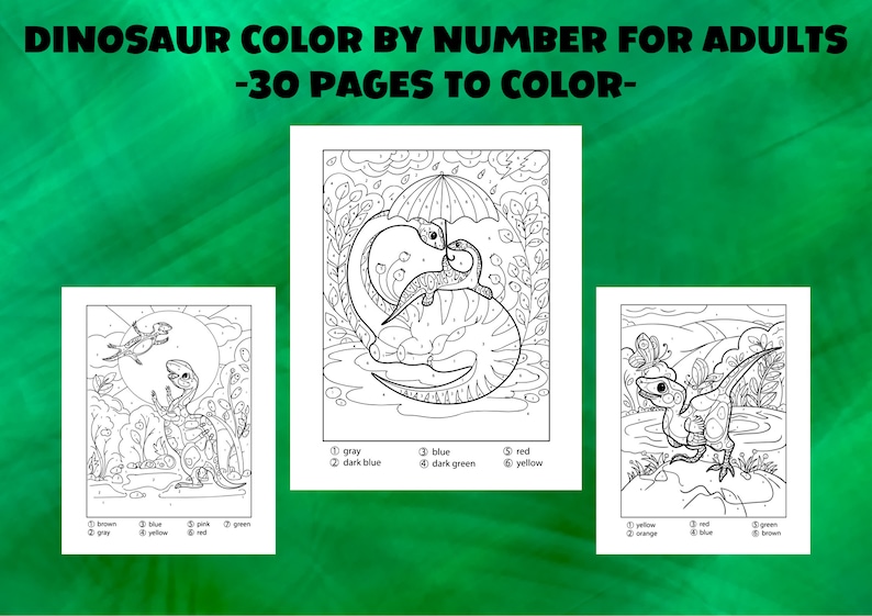 Dinosaur Color by Number for Adults, Color by Number Coloring Books for ...