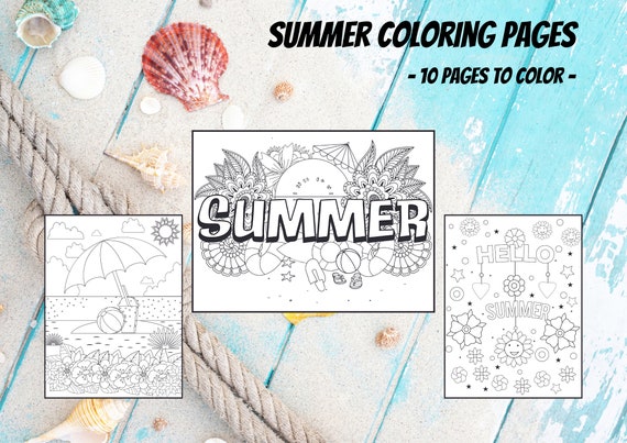 Summer Coloring Pages 10 Printable Pages Summer Vacation - Etsy
