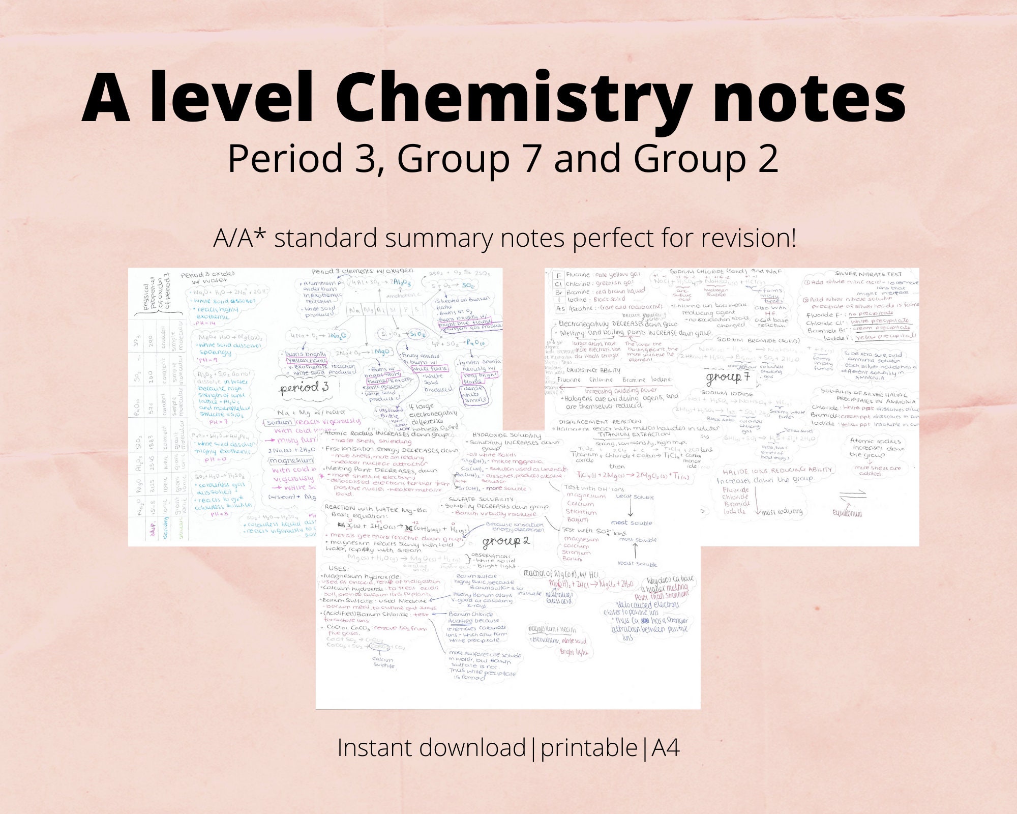 A Level Chemistry Notes: Period 3, Group 7 and Group 2 - A/A* Standard ...