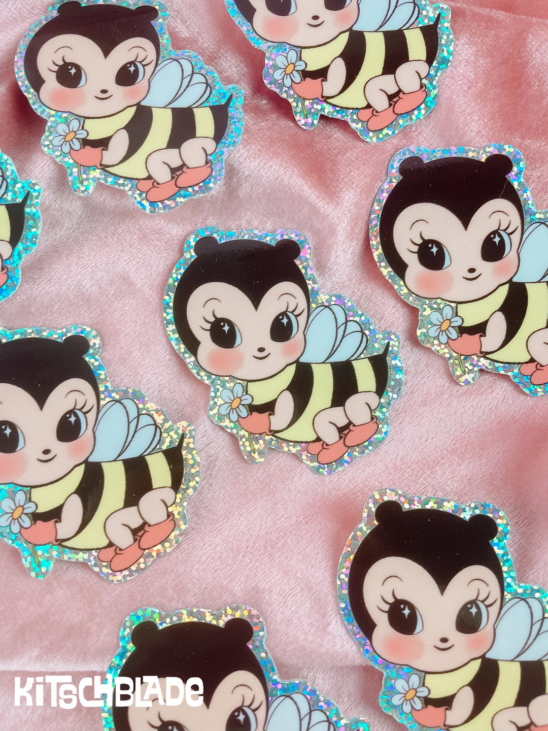 Bebe Bee Glitter Sticker Illustrated Vinyl Sticker Vintage - Etsy