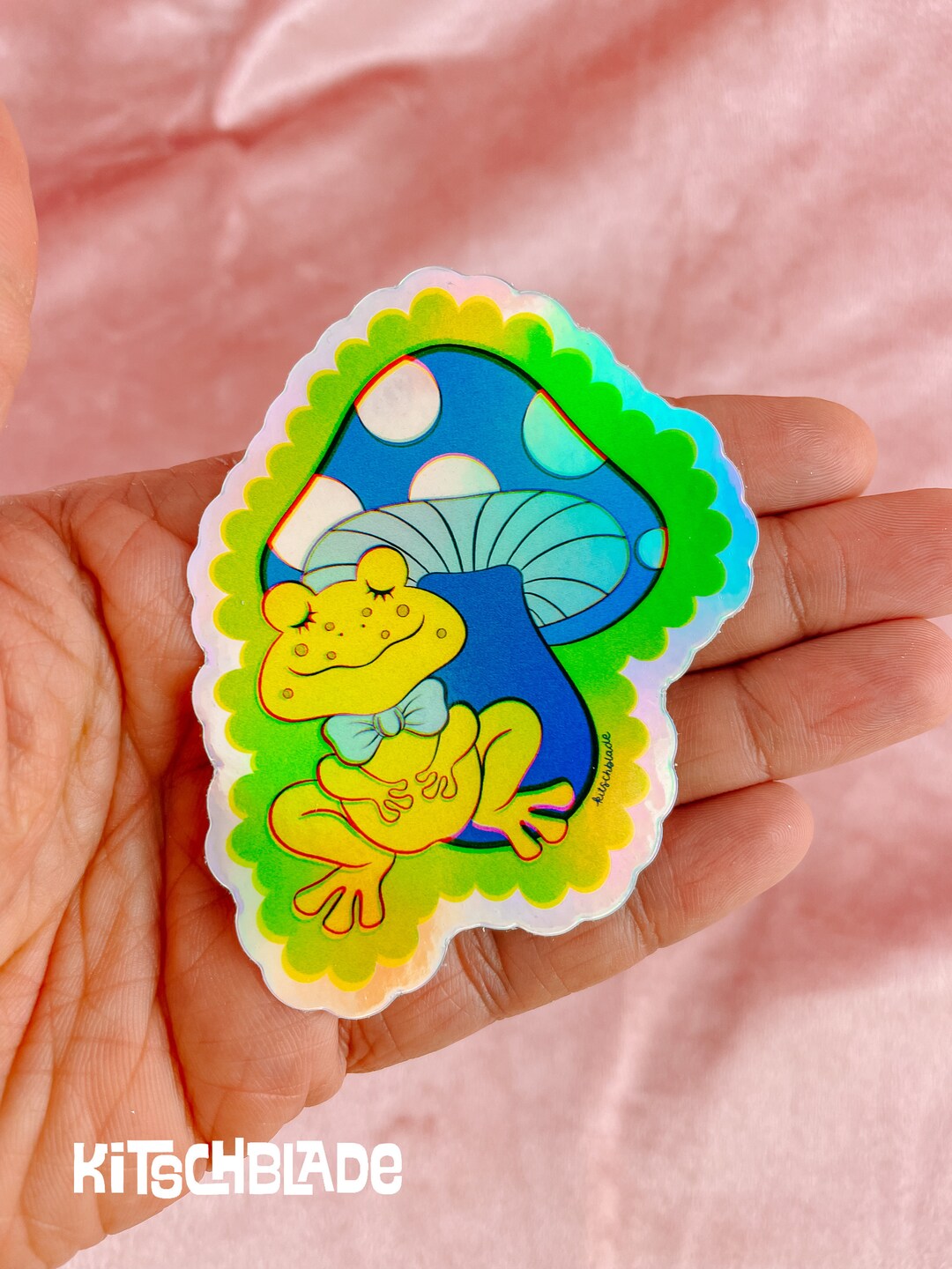 Retro Froggy Illustrated Holographic Vinyl Sticker Vintage Lefton ...