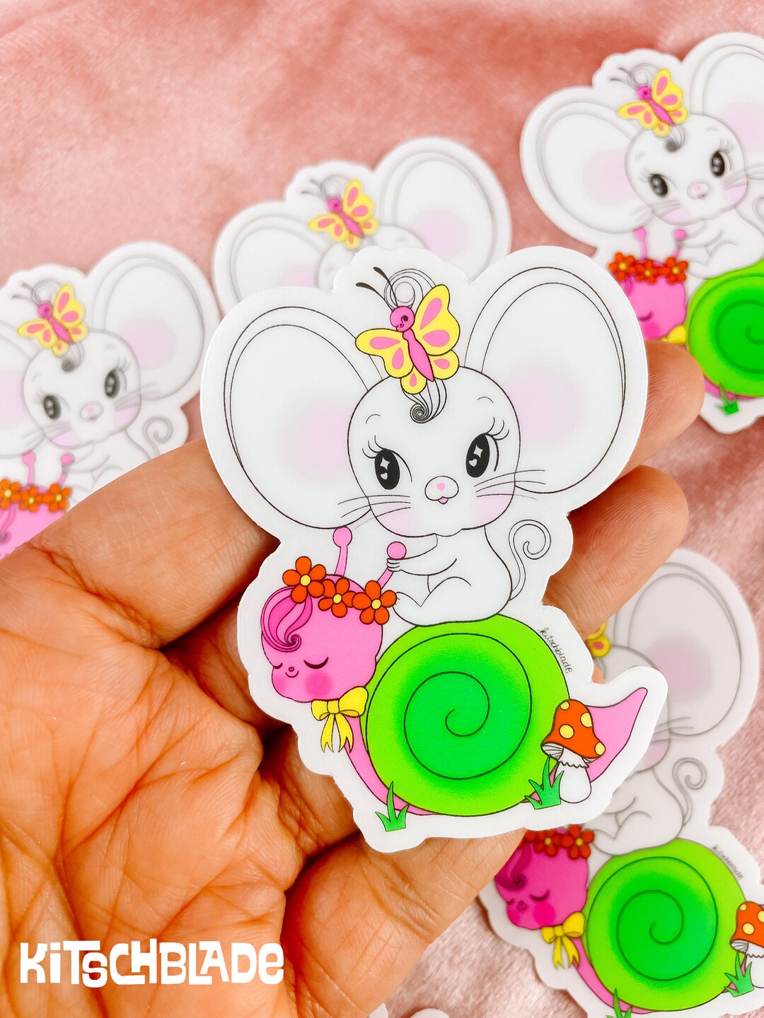 CLEAR Missy Mouse and Mister Snail Illustrated Vinyl Sticker Vintage ...