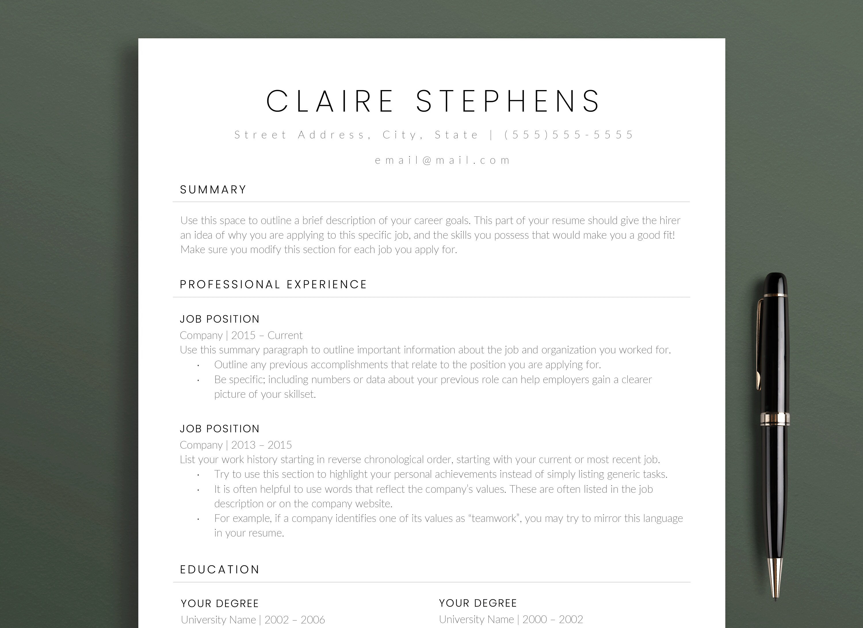 Functional Resume Template Microsoft Word One Page Resume Professional ...