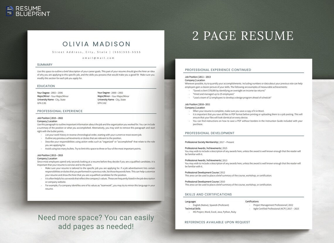 Functional Resume Template Microsoft Word One Page Resume Professional ...