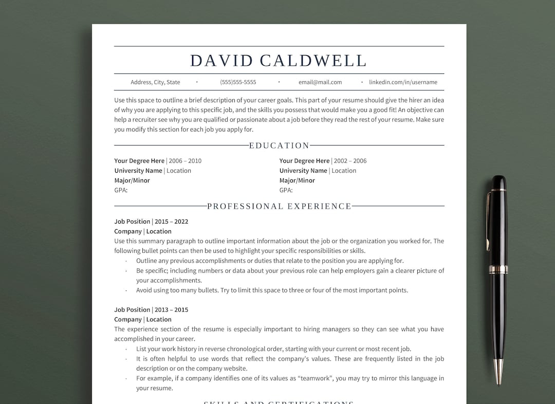 Resume Template Professional CV 2 Page Resume Template for Microsoft ...