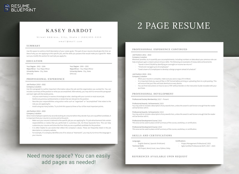 Functional Resume Template Microsoft Word One Page Resume Professional ...