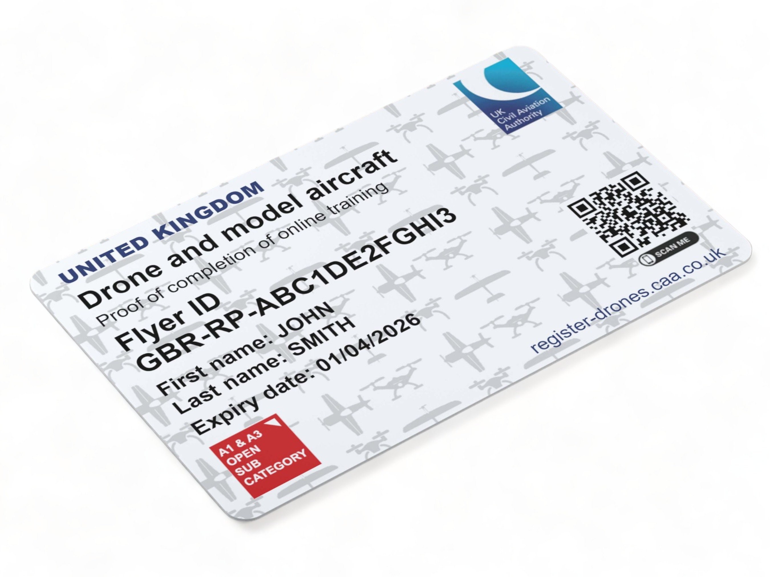 Custom CAA Recreational Drone and Model Aircraft Pilot ID Card - Drone ...