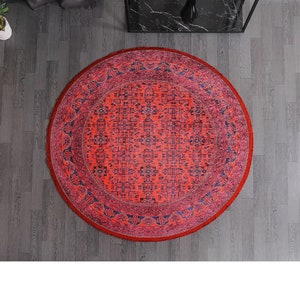 Round Rug Red, Circle Rug, Round Rug Vintage, Circle Rug 8x8, Round Rug ...