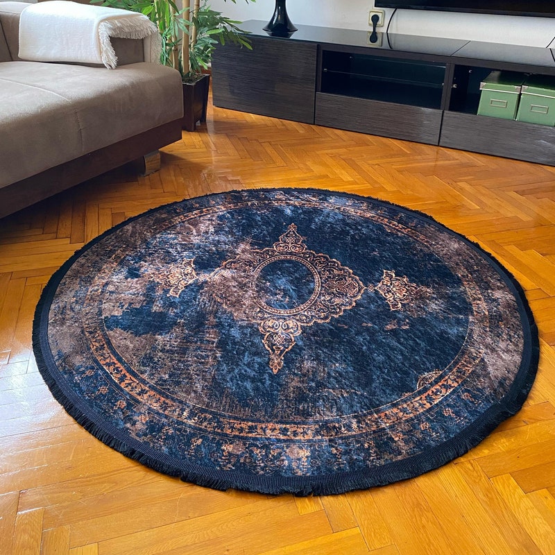 Blue Round Rug - Etsy