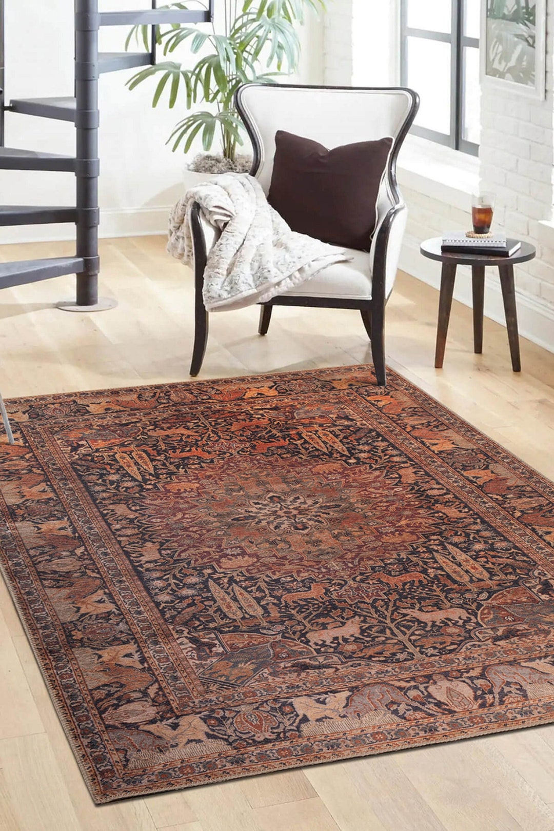 Earth Tones Rug, Persian Pattern, Bohemian Rug, Vintage Look ...