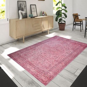 Rug for Bedroom Aesthetic, Pink Kitchen Rug, Overdyed Pink Rug, 70s Rug ...
