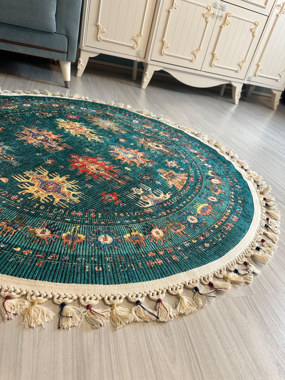 Green Round Rug, Round Rug for Table, Round Rugs for Living Room, Round ...