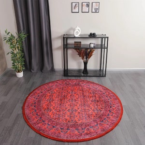 Round Rug Red, Circle Rug, Round Rug Vintage, Circle Rug 8x8, Round Rug ...