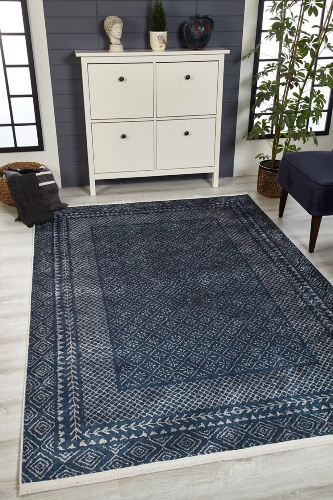 Navy Blue Rug, Blue Rug, Blue Area Rug, Boho Rug Blue, Blue Round Rug ...