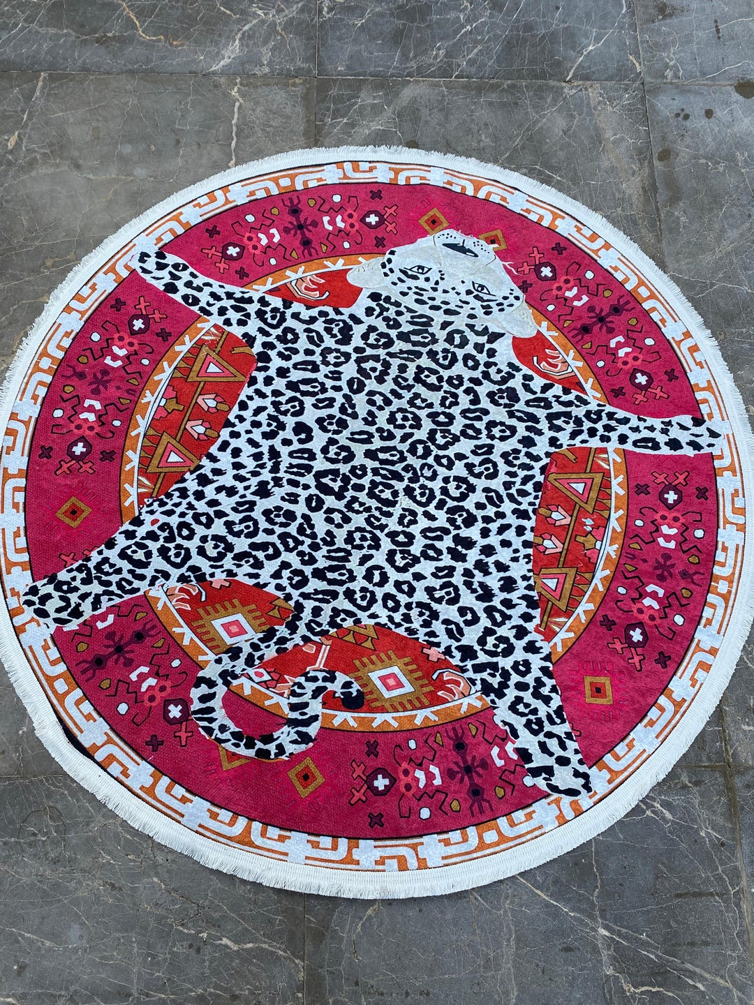 Round Tiger Rug, Round İndian Rug, Round Rug for Table, Round Rug Pop ...