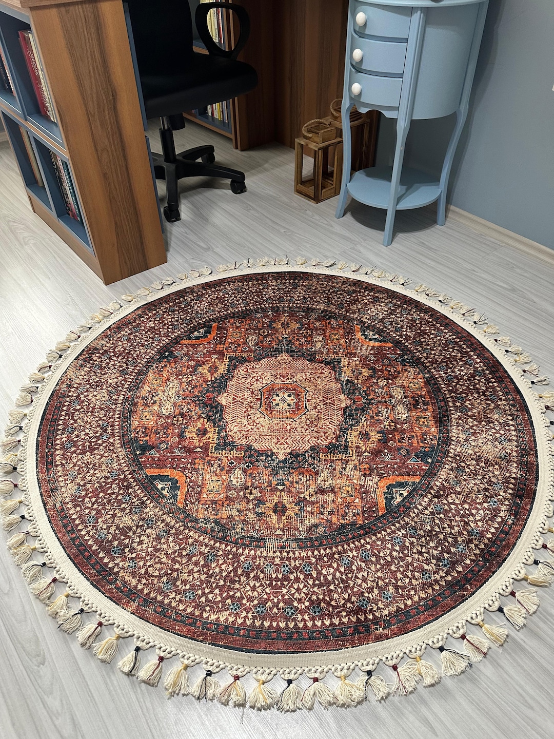 Round Rug Brown, Round Rug 6 Feet, Round Rug for Nursery, Round Rug ...
