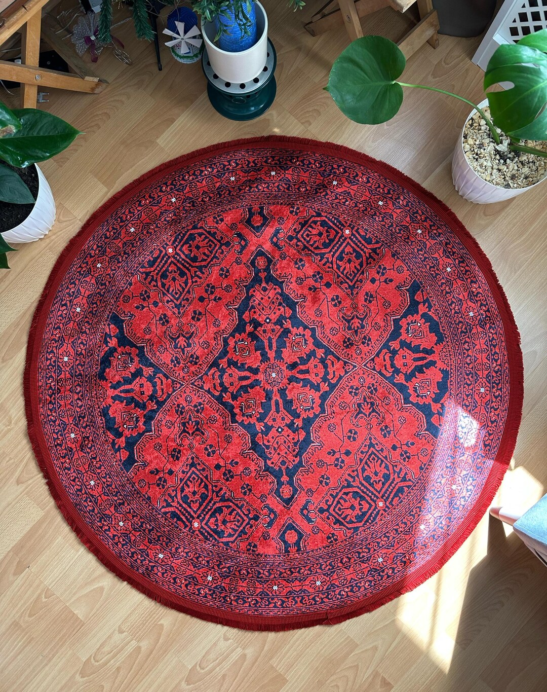 Round Rug Red, Circle Rug, Round Rug Vintage, Circle Rug 8x8, Round Rug ...