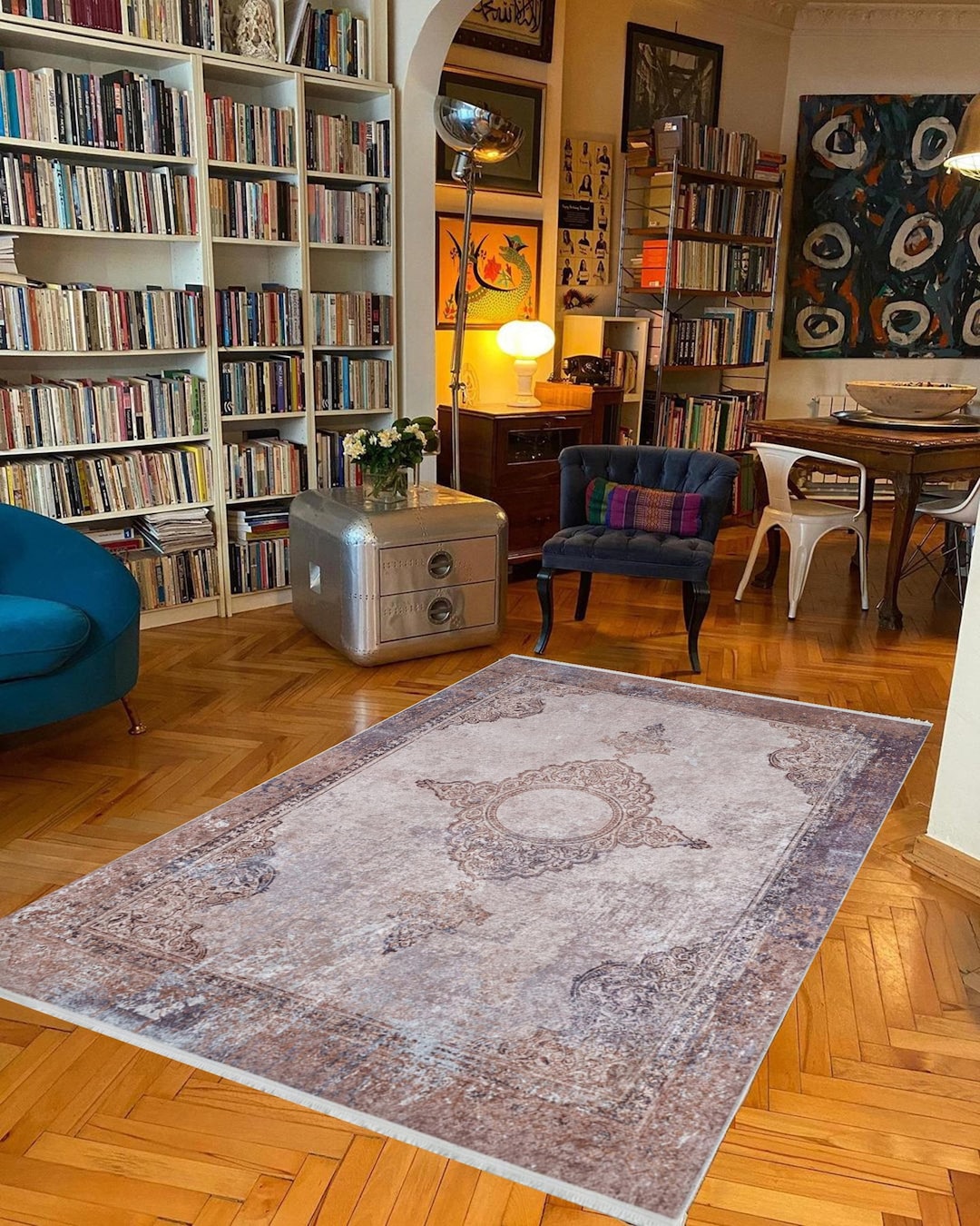 Chic Brown Accent Rug, Distressed Earth Tone Rug, Rustic Farmhouse ...