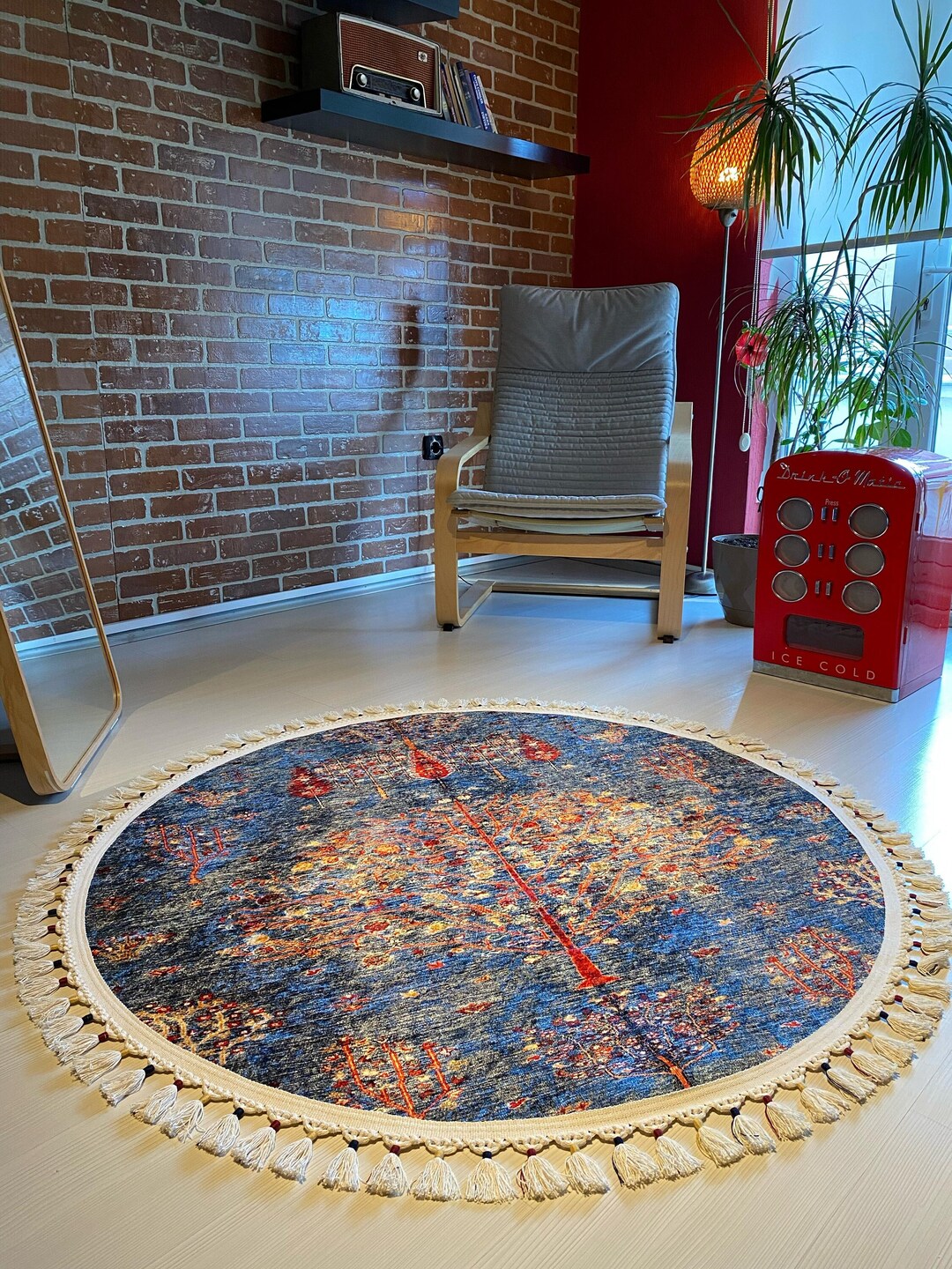 Blue Round Rug, Blue Rug Aesthetic, Circle Rug Large, Circle Rug Boho ...