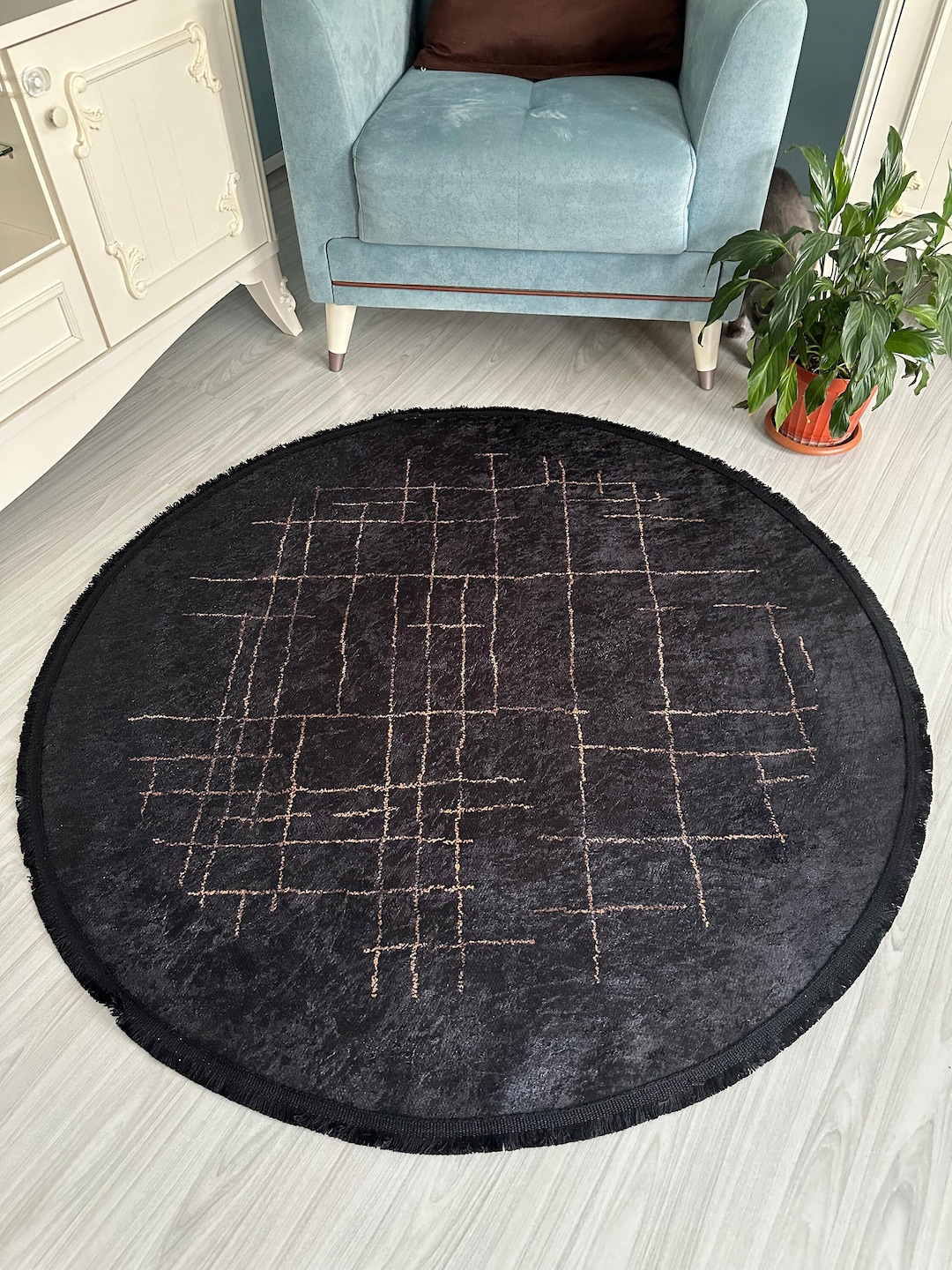 Round Rug Black, Black Round Rug, Circle Rug Black, Black Rug Vintage ...