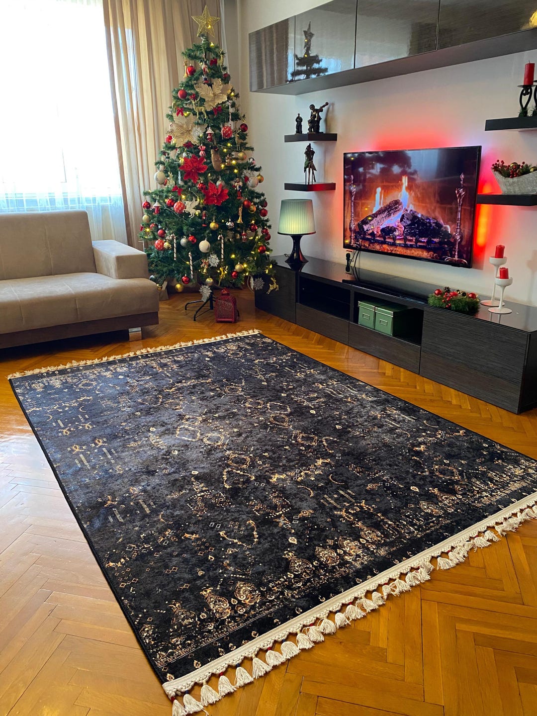 Black Rug, Black Overdyed Rug, 4x9 Rug Black, Black Area Rug, Black Rug ...