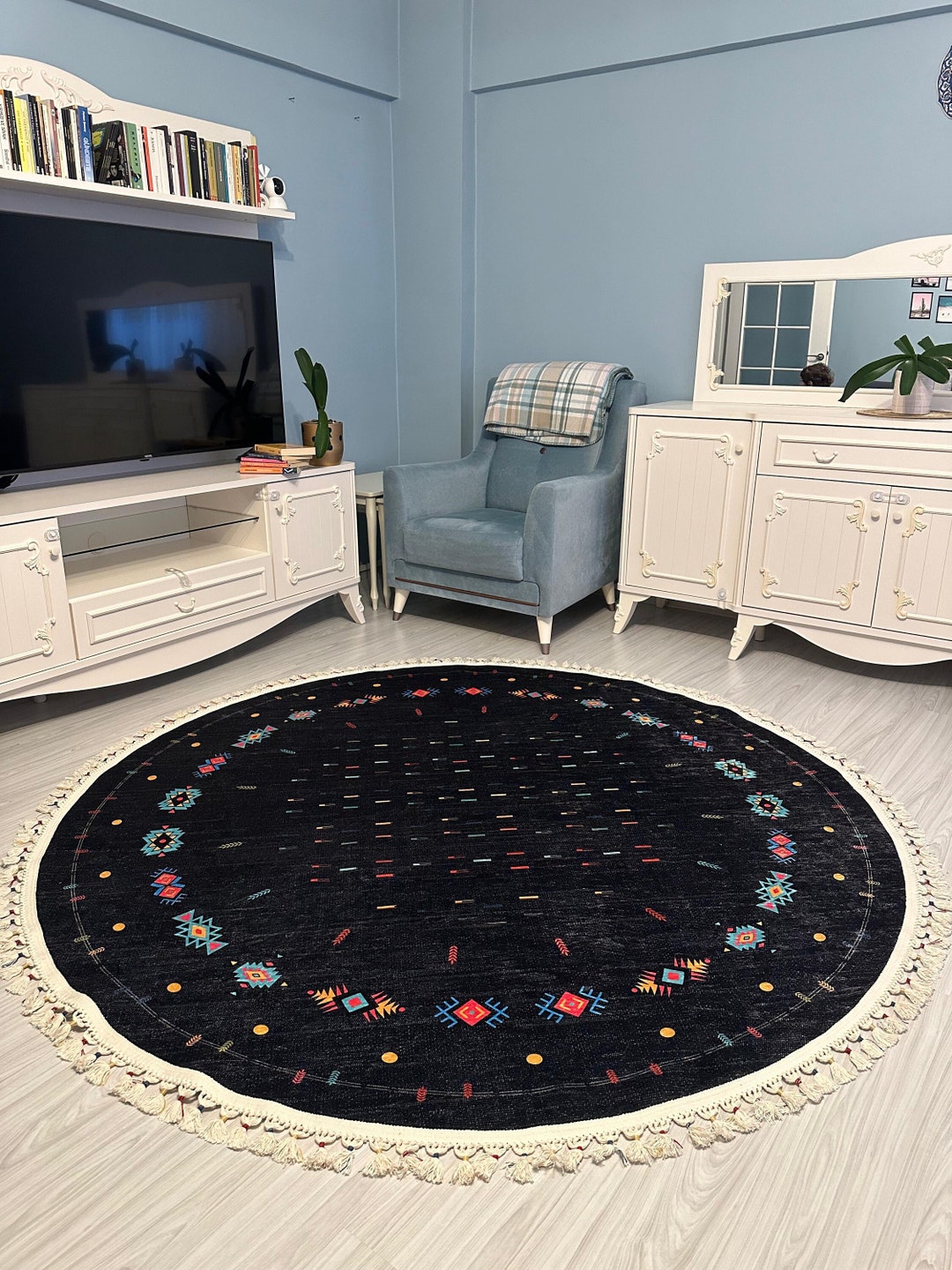 Round Rug Black, Circle Rug Black, Round Rug for Table, Round Rug ...